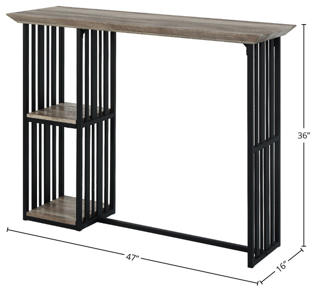 Zudora 16"W Solid Wood Counter Height Table, Antique Oak/Black ...