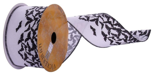 Vickerman Q221166 2.5" x 10 Yards Black White Bats Ribbon - Holiday ...