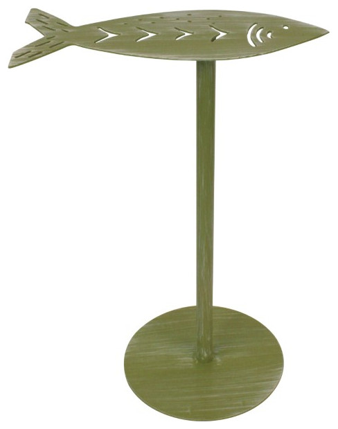 Weathered Lime Drink Table With Fish Top - Beach Style - Side Tables ...