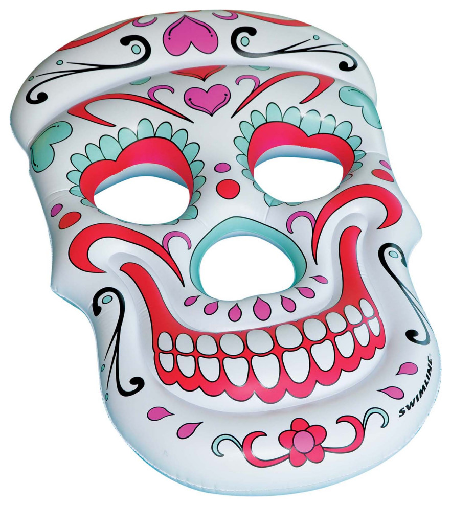 Inflatable White and Pink Sugar Skull Swimming Pool Float 12-Inch ...