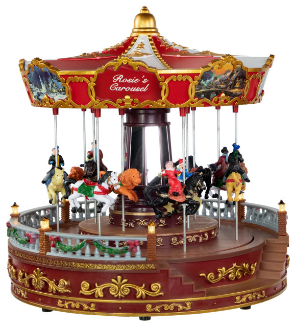14" LED Lighted Animated and Musical Carousel Christmas Decoration ...