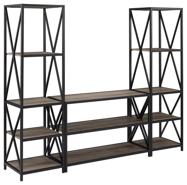 3-Piece Rustic Industrial Bookcase Set - Driftwood - Bookcases - by ...