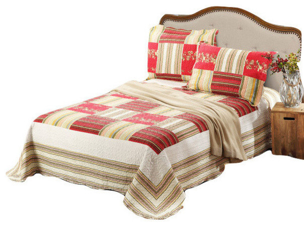 Tache 3-Piece Red And Striped Checkmate Bedspread Set, Queen ...