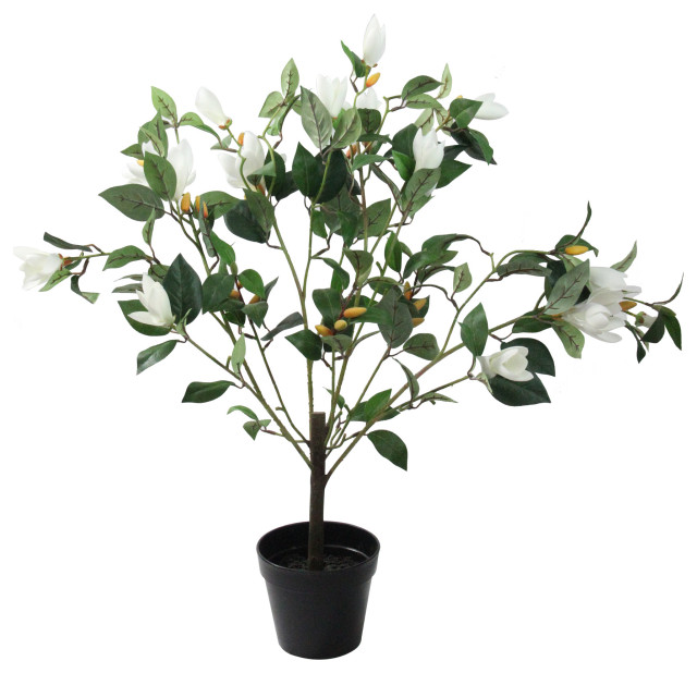 24" Decorative Artificial Potted Lily White Magnolia Topiary Tree ...