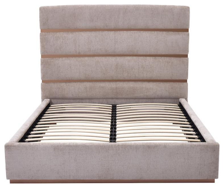 Livata King Bed, Rubino Taupe Fabric With Titanium Metal Finish ...