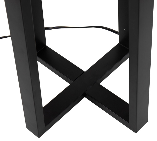 Cosmo Shelf Floor Lamp, White Marble/Black Metal With Black Linen Shade ...