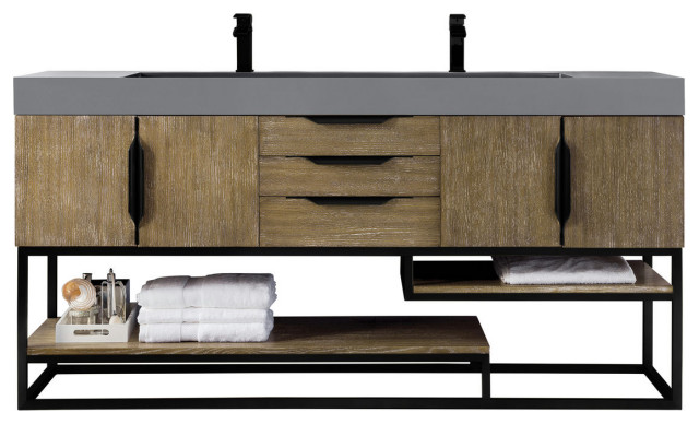 Columbia 72" Double Vanity Latte Oak Black w/Dusk Grey Glossy Composite ...