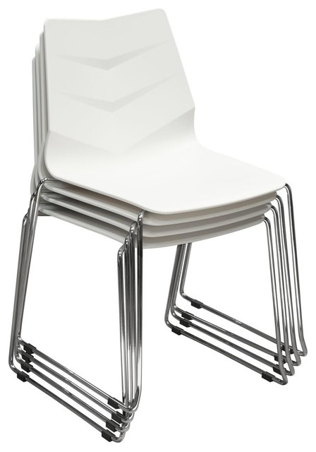 Plastic Accent Chairs with Metal Legs, White and Silver, Pack of Four ...