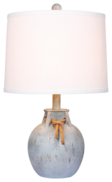 Jug With Rope Resin Table Lamp, In Antique Blue, 22" - Beach Style ...