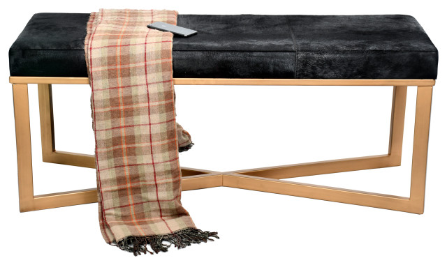 Malcolam Black Hairline Leather Bench - Contemporary - Upholstered ...
