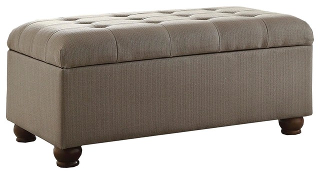Benzara BM195776 Fabric Upholstered Button Tufted Storage Bench, Wood ...