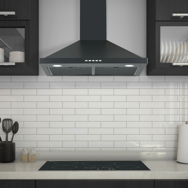 Ancona 30" Convertible Wall-Mounted Pyramid Range Hood, Black ...