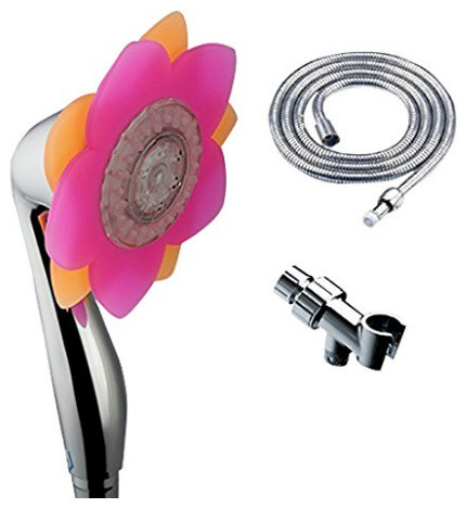 3 Function LED Flower Shower Head With Hose & Mounting Bracket, Pink ...