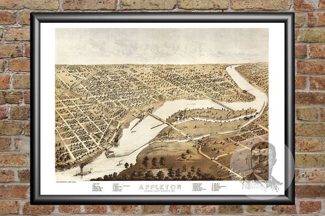 Old Map of Appleton Wisconsin 1867, Vintage Map Art Print, 24"x36 ...