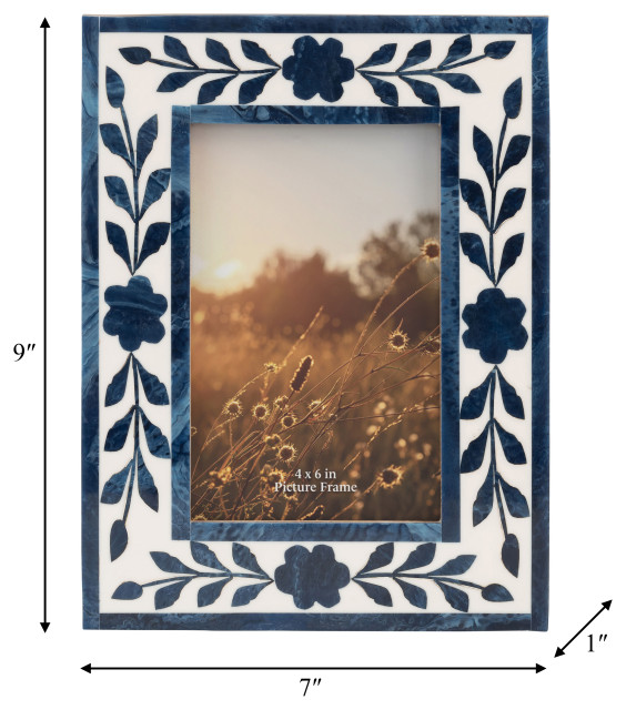 Resin, 4X6 Blue Petals Photo Frame, White/Blue, 7x1x9 inches ...