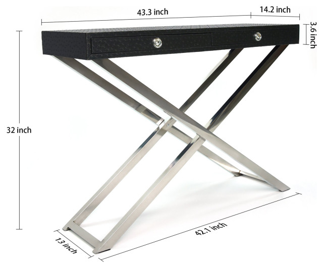Eclectic Console Table, Stainless Steel Base With Faux Ostrich Skin ...