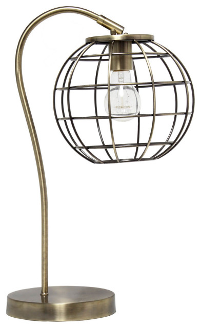 Lalia Home Decorative Arched Metal Cage Table Lamp, Antique Brass ...