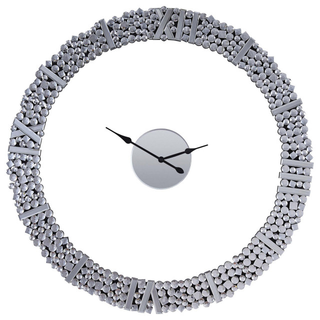 Benzara BM280297 39" Modern Analog Wall Clock, Faux Gem Inlay, Quartz ...
