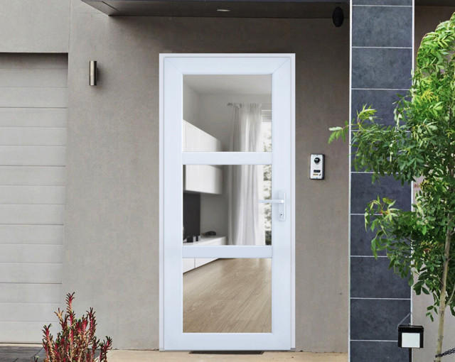 Exterior Prehung Door Clear Glass See-through Manux 8555 White Silk ...