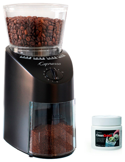 Capresso Infinity Conical Burr Black Grinder With Grinder Cleaner Set ...