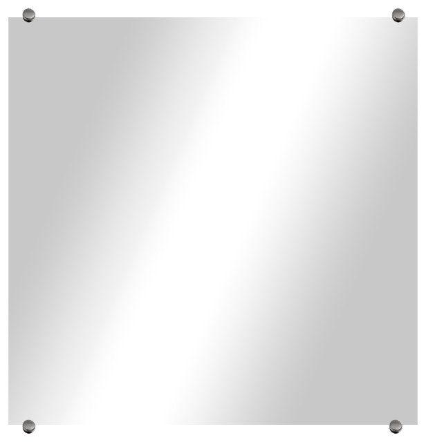 Modern Rustic Frameless Rectangular Wall Mirror, Chrome Round Clips ...