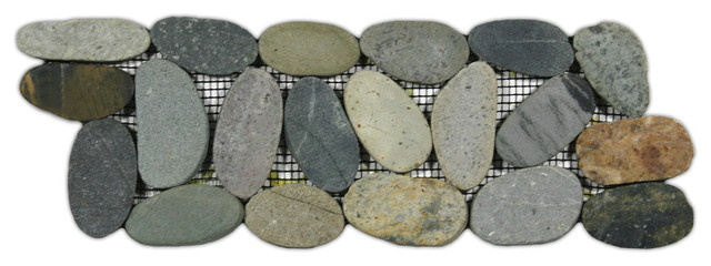 4x12 Sliced Bali Ocean Pebble Tile Border Beach Style Accent Trim
