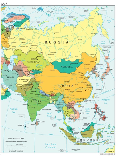 Asia Map, Political, Peel & Stick Removable Wall Decal, 22.5"x33 ...