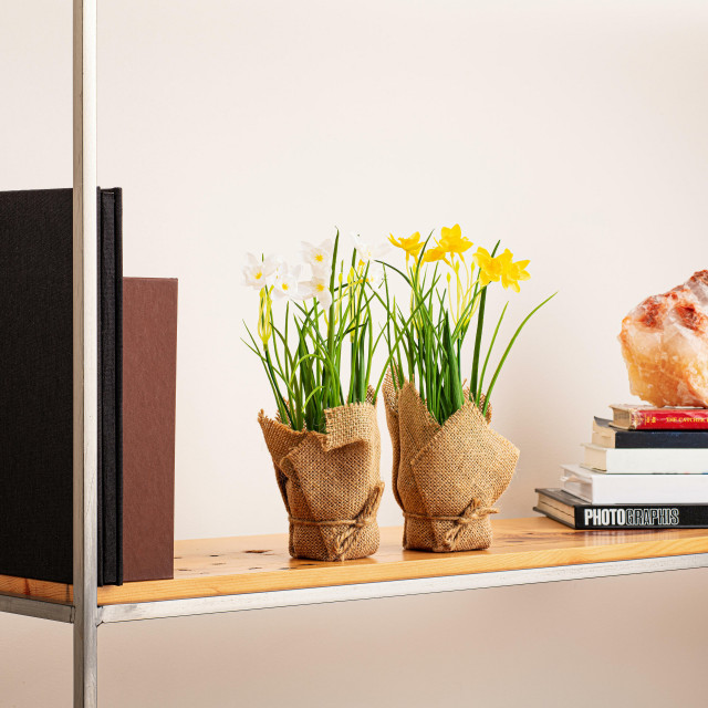 10" Yellow Daffodil Burlap Pot, Set of 2 - Artificial Plants And Trees ...