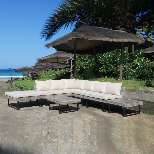 Outdoor Corner Patio Sectional and Tables - Tropical - Outdoor Lounge ...