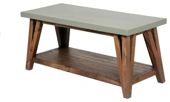 40" Accent Entryway Bench with Wood and Concrete-Coated Top ...