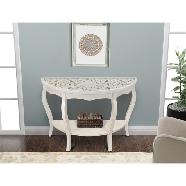 Gallerie Decor Antiqued Carved Transitional Wood/Glass Console Table in ...