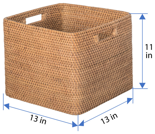 Loma Decorative Square Rattan Storage Basket With Handles, Honey-Brown ...