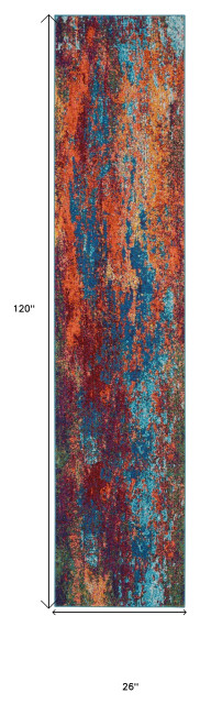 10' Blue and Orange Abstract Power Loom Runner Rug - Contemporary ...