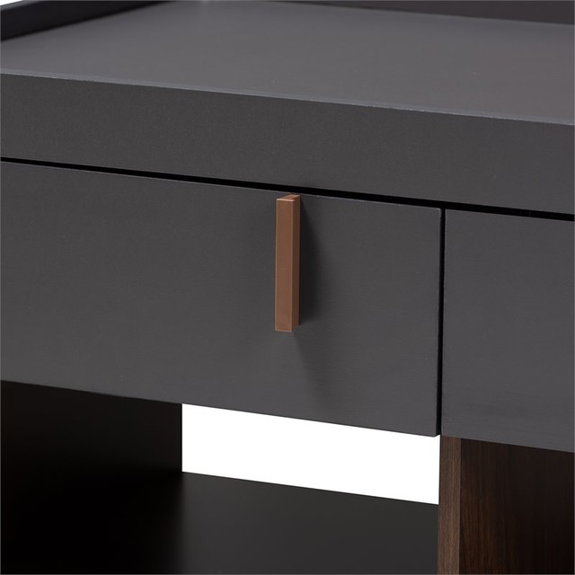 Rikke Modern Two-Tone Gray and Walnut Finished Wood 2-Drawer Coffee ...