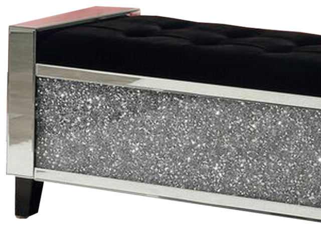 Benzara BM251182 Mirrored Bench With Tufted Fabric Seat/Faux Diamonds ...