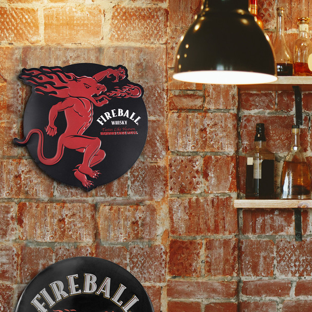Fireball Whisky Embossed Metal Wall Decor Sign, 15.5" H x 16" L x 0.5 ...