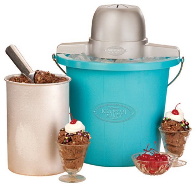 Nostalgia PICM4BG Old Fashioned Ice Cream Maker, Blue, 4 Qt - Ice Cream ...