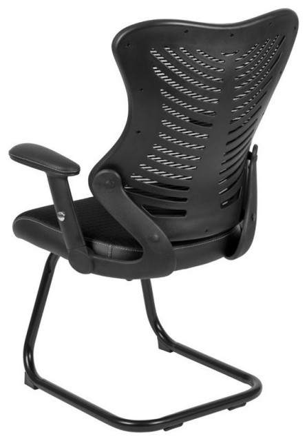 Designer Black Mesh Sled Base Side Reception Chair with Adjustable Arms ...