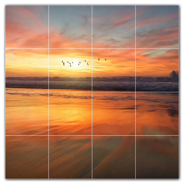 Sunset Ceramic Tile Wall Mural HZ500971, 17" Wide x 17" High - Beach ...