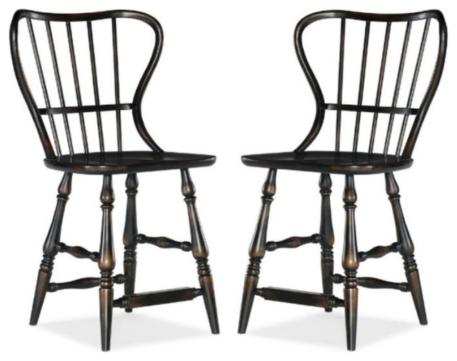 Home Square Dining Room Back Counter Stool in Black - Set of 2 - French ...