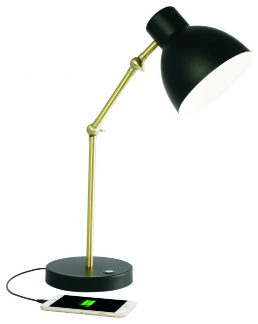 Matte Black and Gold Mod LED Adjustable Desk Lamp - Transitional - Desk ...