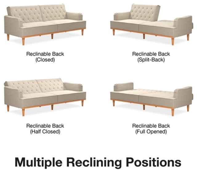 Pemberly Row Vintage Convertible Sofa Bed Futon in Tan Linen ...