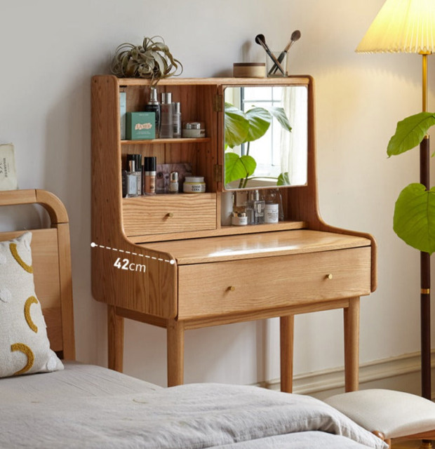 Oak Solid Wood Dressing Table, Makeup Table, 33.5" - Midcentury - Bedroom & Makeup Vanities - by ...