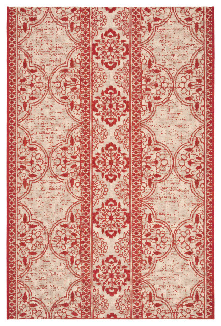 Safavieh Beach House Bhs174Q Damask Rug, Red and Creme, 6'7"x6'7 ...