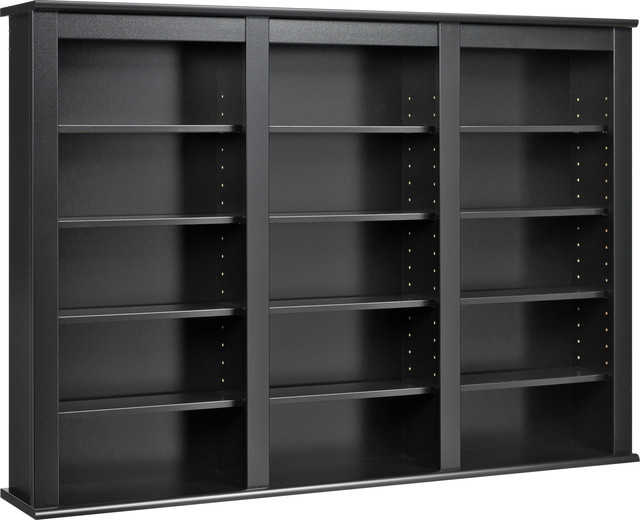 Prepac Triple Floating Media Wall Storage in Black - Transitional ...