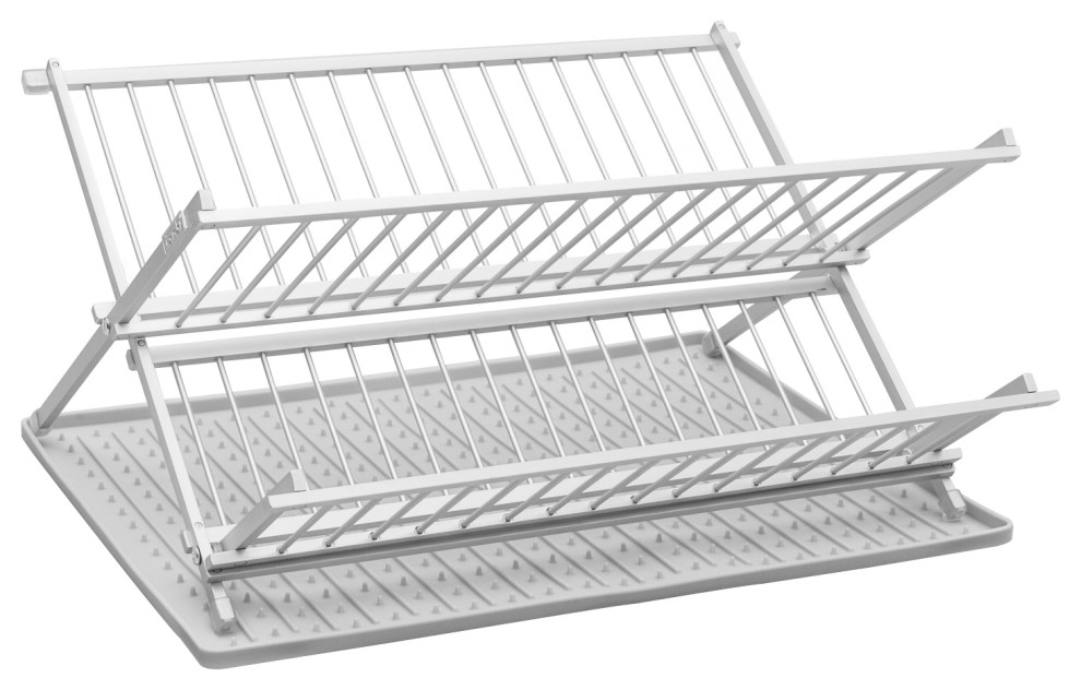 Ta Da Light Gray Aluminum Folding Dish Rack with Silicone DrySmart Mat ...