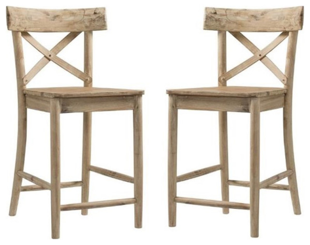 Home Square 2 Piece Rustic Solid Wooden Counter Height Stool Set in ...