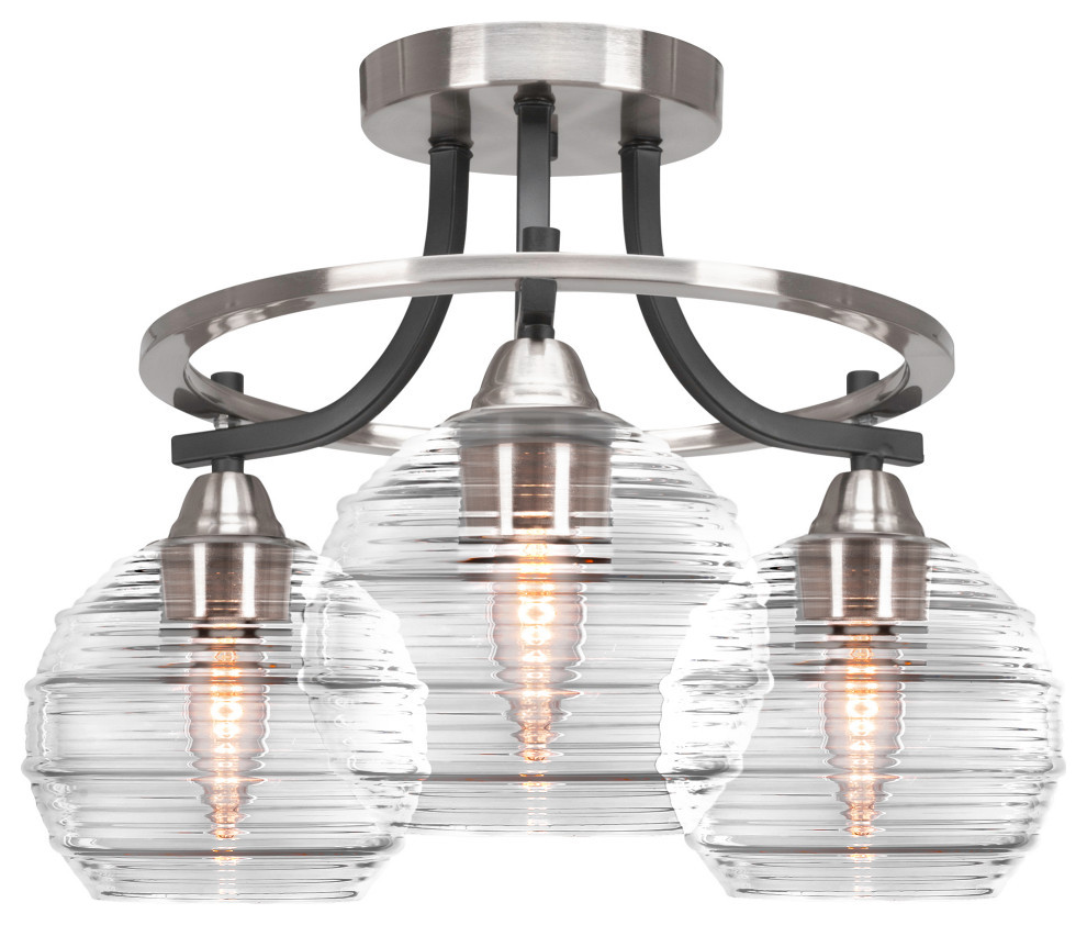 Paramount 3-Light Semi-Flush, Matte Black & Brushed Nickel, 6" Clear ...