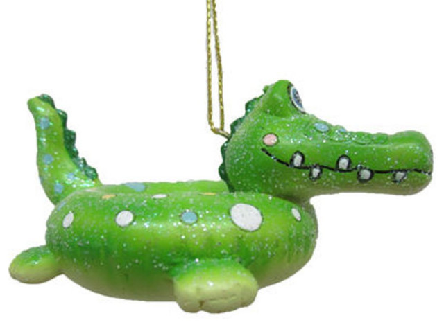 Glittery Alligator Crocodile Pool Floatie Christmas Holiday Ornament ...