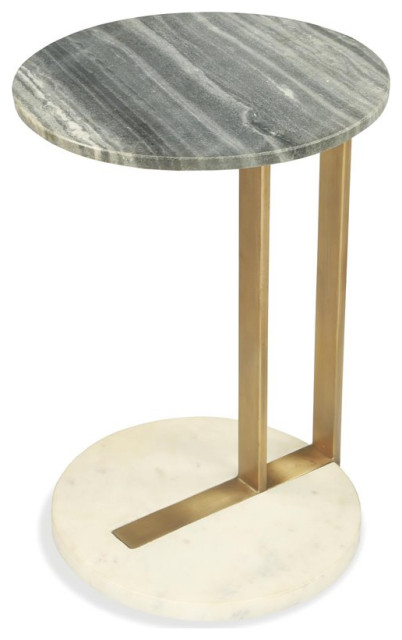 Riverside Furniture Austin Round Marble Side Table, Brushed Brass ...